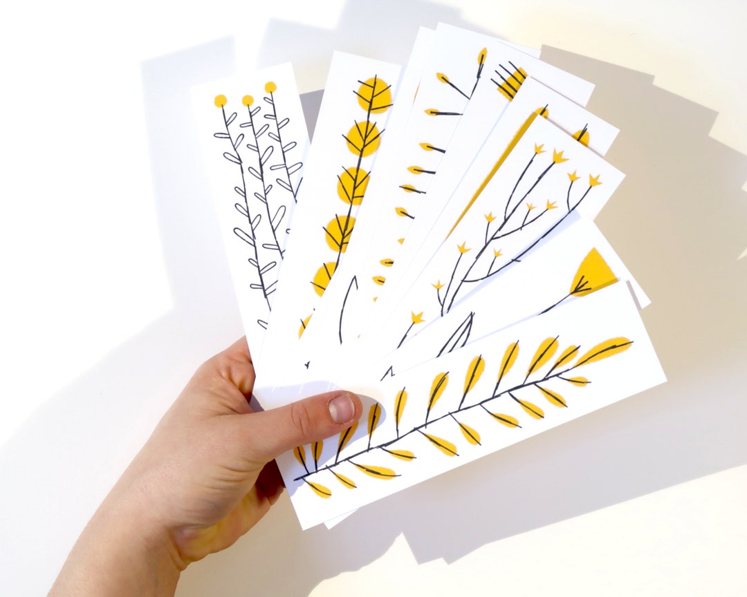 Plant Illustrated Bookmark Set, Botanical Bookmark Pack, Yellow Floral ...