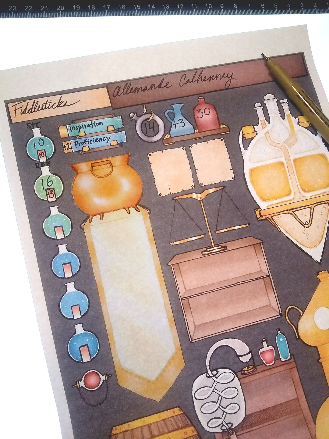 Full Color PDF Illustrated 5e Character Sheet - Fillable Hand-drawn ...