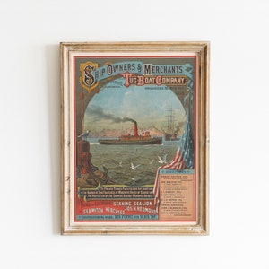 Vintage Ship Ad Nautical Poster - Sailor Gift - Retro Industrial Beach ...