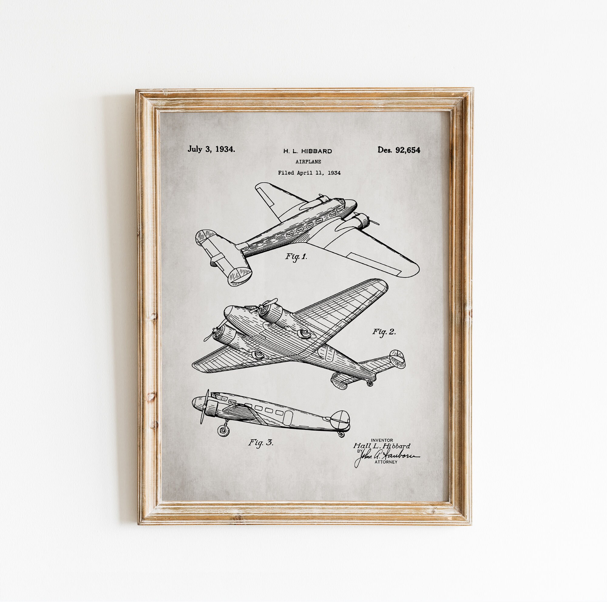 Vintage Plane Patent Poster Rustic Antique Wall Art Airplane Lover ...