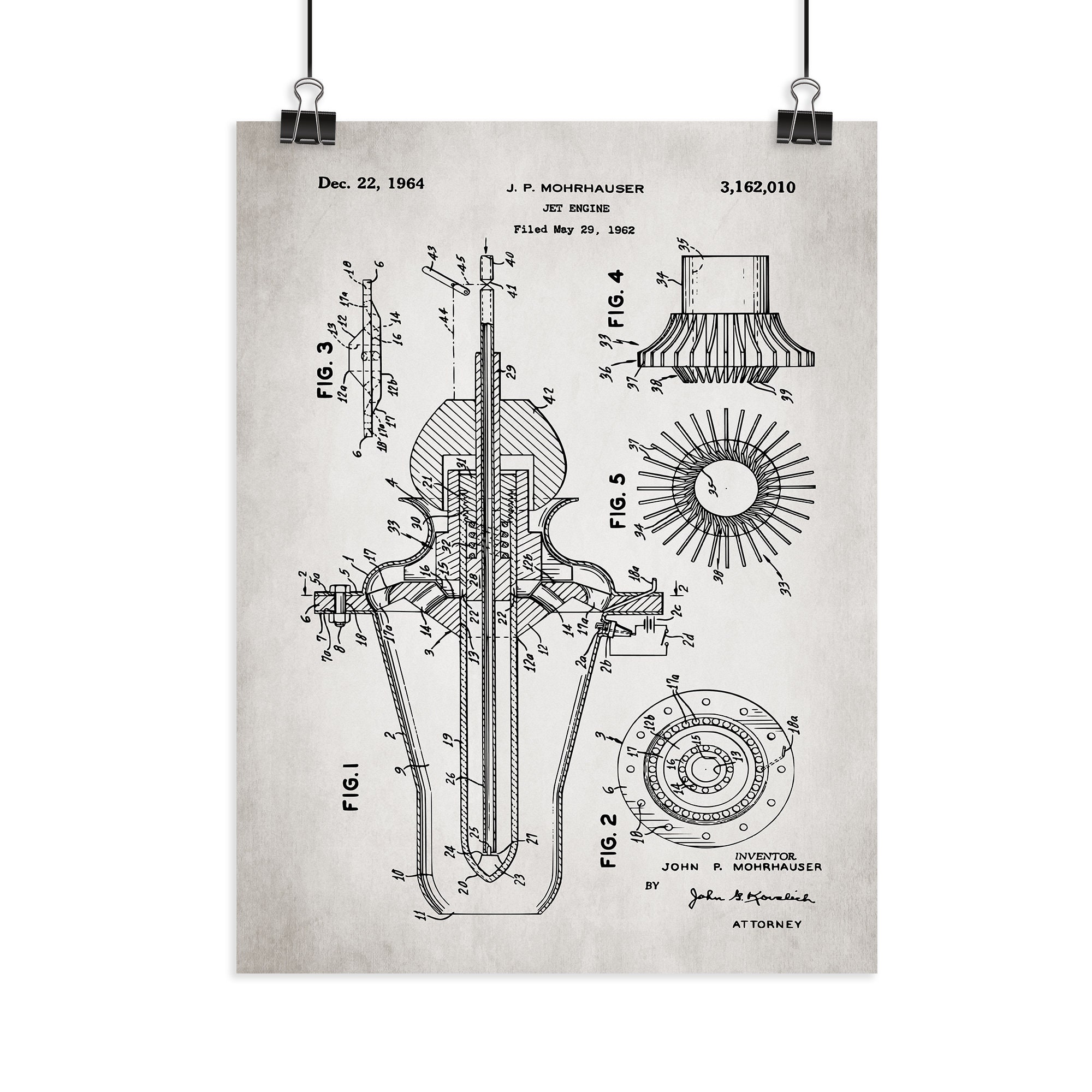 Vintage Jet Engine Patent Poster - Aerospace Engineer, Airplane Lover ...