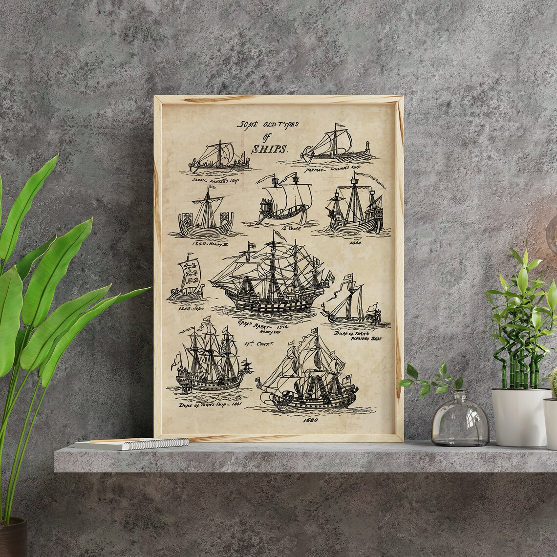 Vintage Ships Nautical Poster Infographic Sailor Gift | Etsy