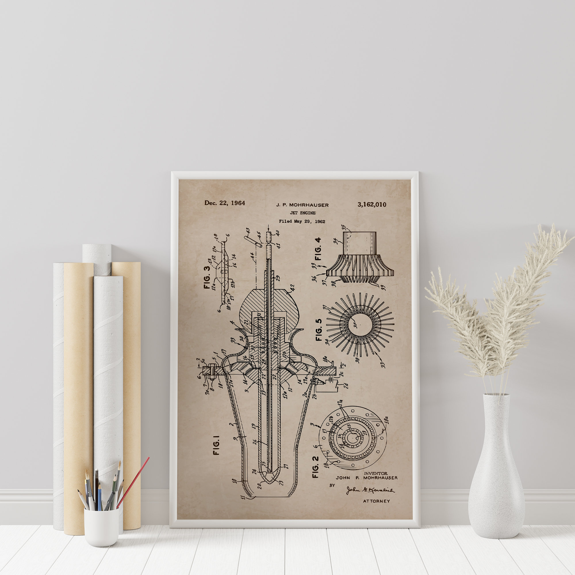 Vintage Jet Engine Patent Poster - Aerospace Engineer, Airplane Lover ...