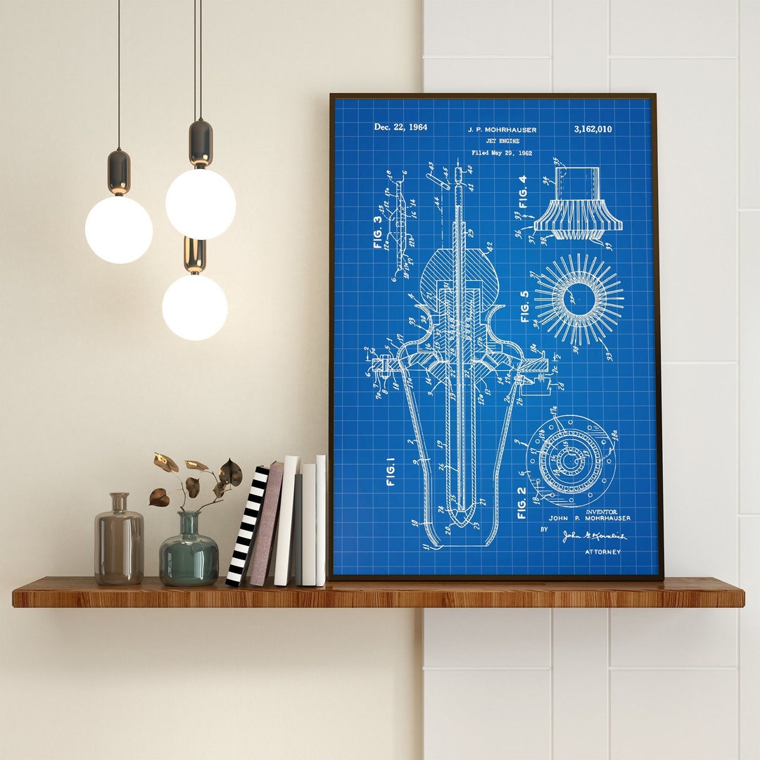 Vintage Jet Engine Patent Poster - Aerospace Engineer, Airplane Lover ...