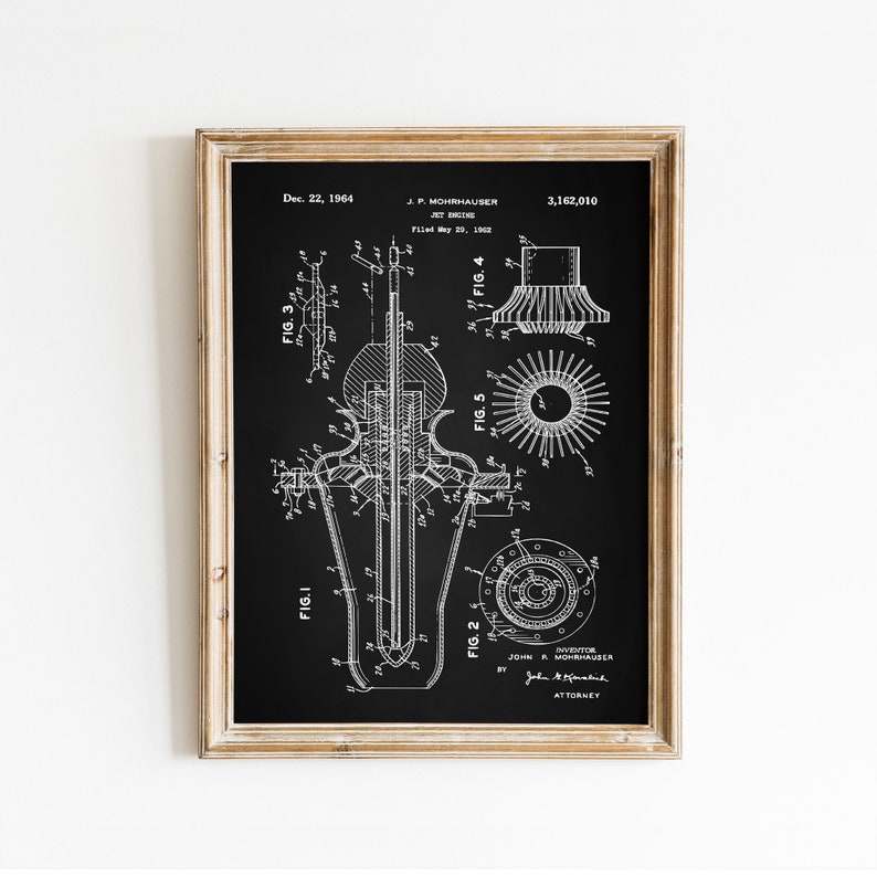 Vintage Jet Engine Patent Poster - Aerospace Engineer, Airplane Lover ...