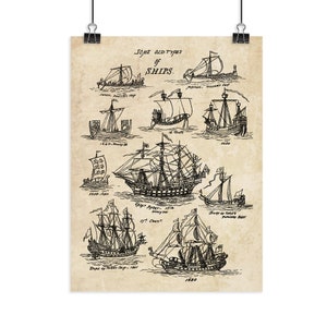 Vintage Ships Nautical Poster Infographic Sailor Gift | Etsy