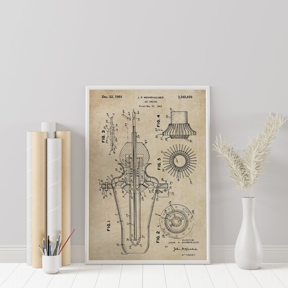 Jet Engine Afterburner Patent Print Airplane Wall Art Aviation Poster