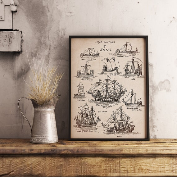 Vintage Ships Nautical Poster Infographic Sailor Gift | Etsy