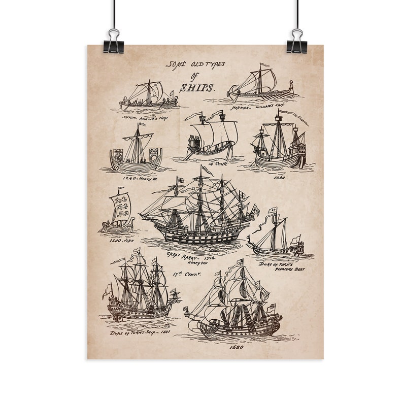 Vintage Ships Nautical Poster Infographic Sailor Gift Retro Antique ...