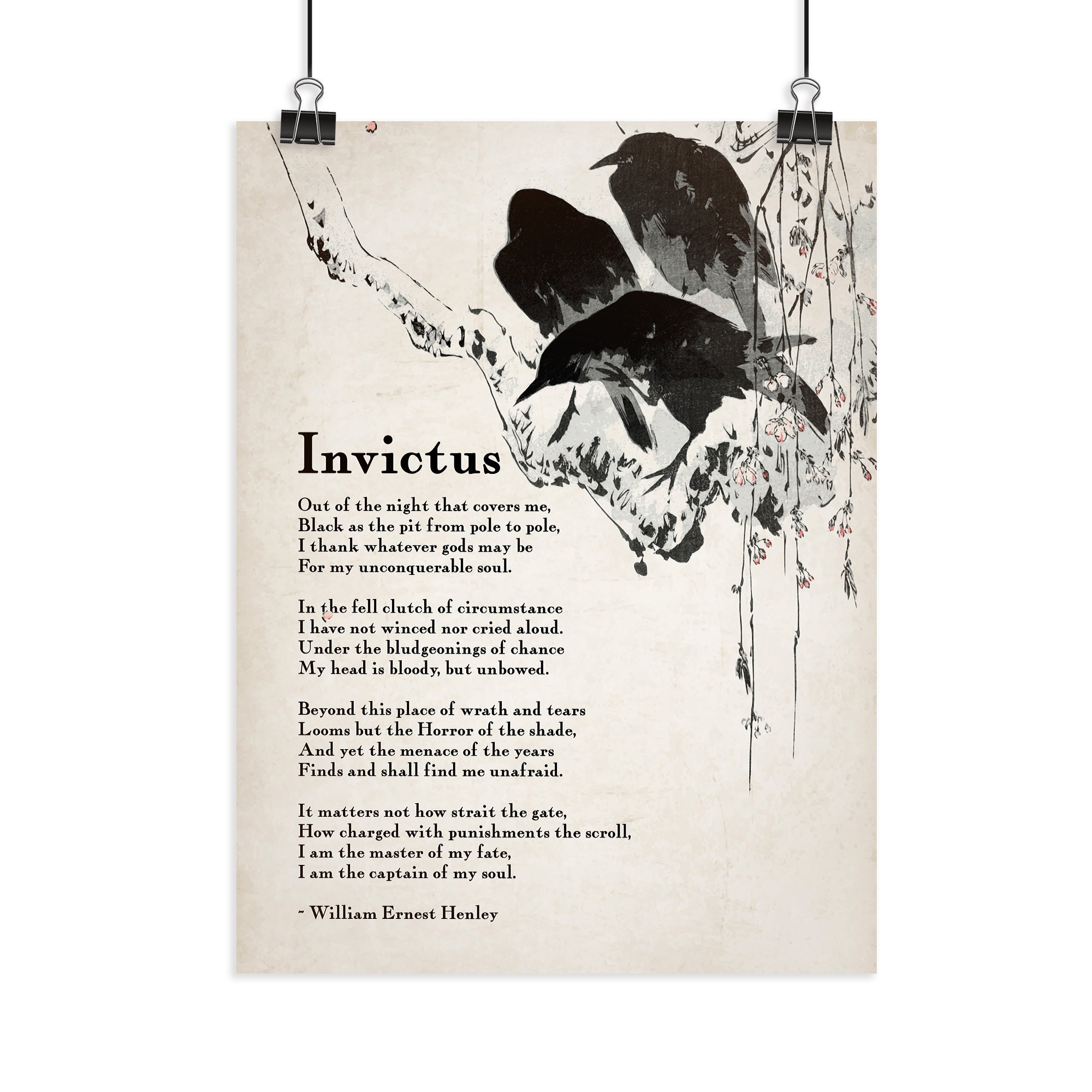 Invictus Poem Poster Print William Ernest Henley Student Poetry Wall ...