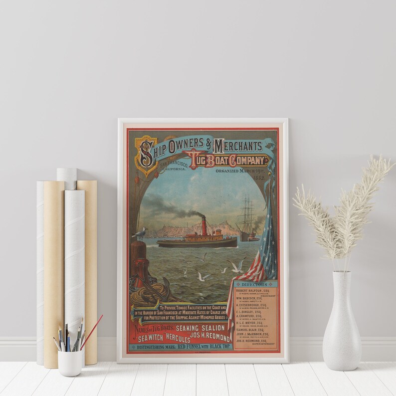 Vintage Ship Ad Nautical Poster - Sailor Gift - Retro Industrial Beach ...
