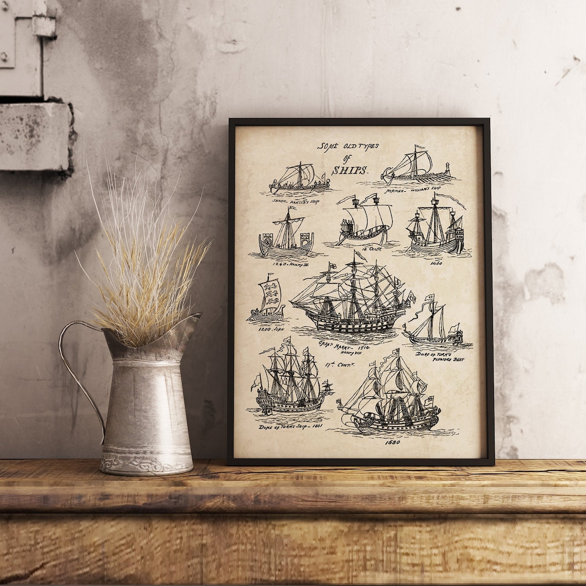 Vintage Ships Nautical Poster Infographic Sailor Gift | Etsy