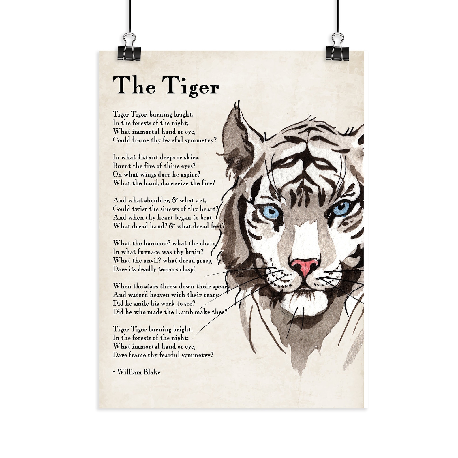 PRINTABLE the Tiger Poem Poster Print William Blake - Tyger Tyger ...