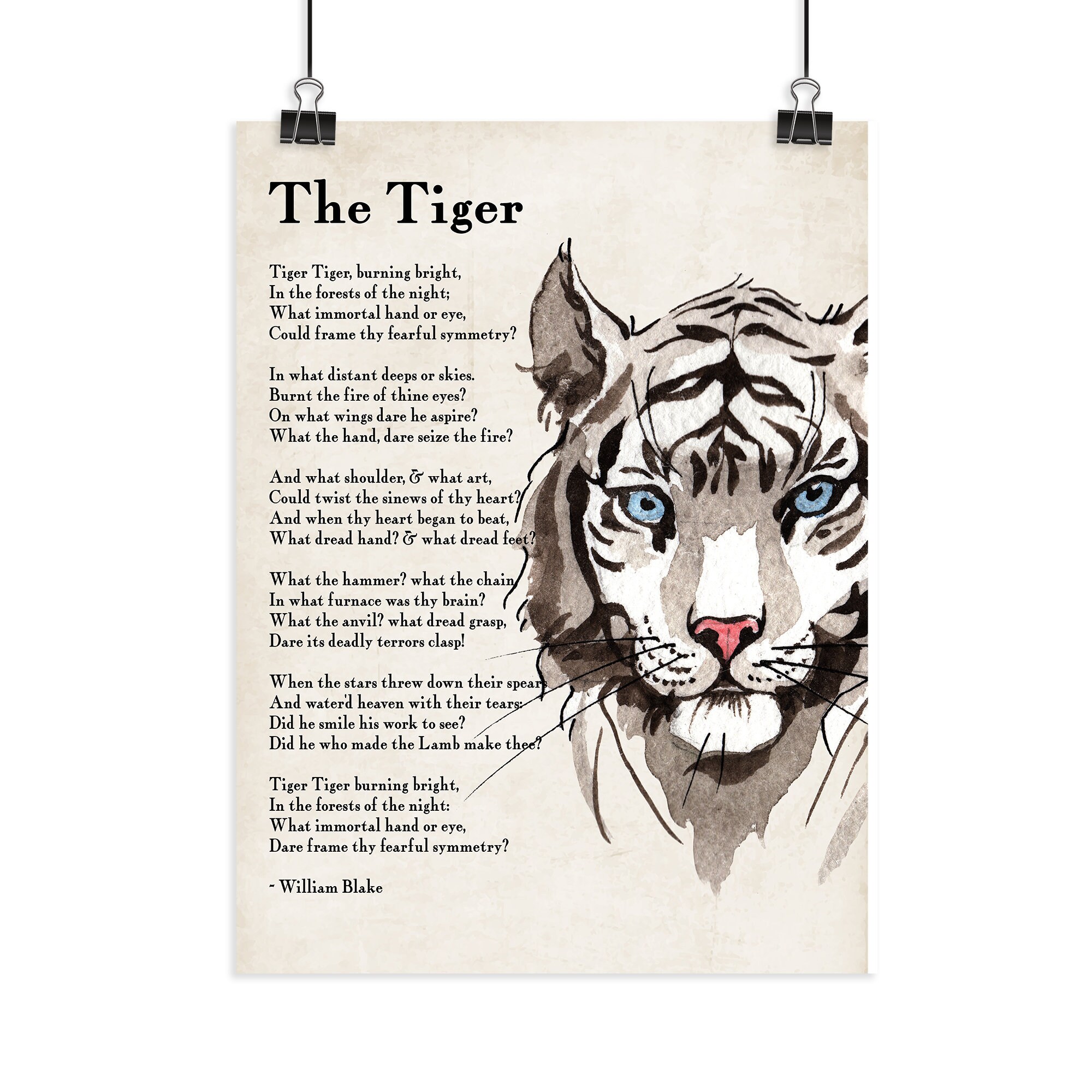 PRINTABLE the Tiger Poem Poster Print William Blake - Tyger Tyger ...