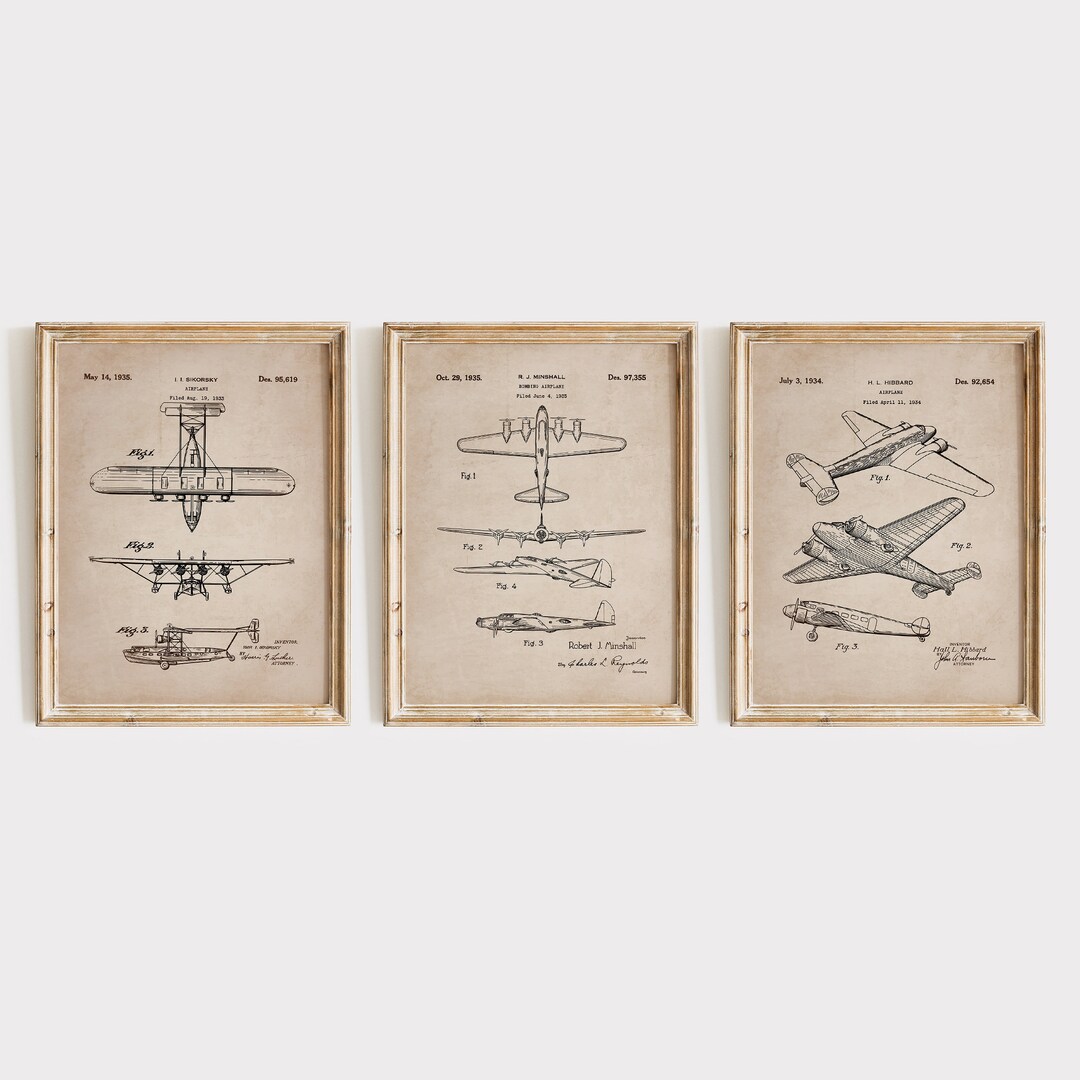 Vintage Plane Patent SET OF 3 Poster Prints - 1930s Antique Aircraft ...