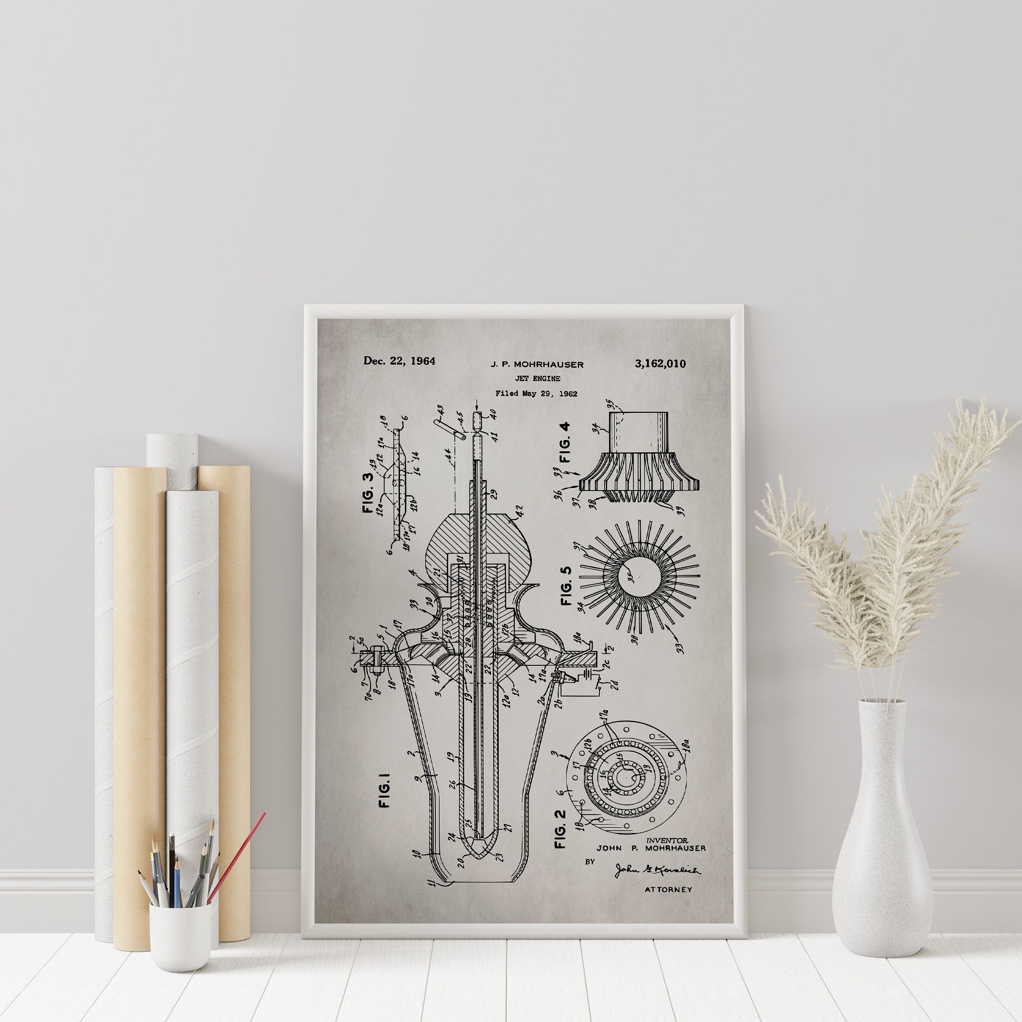 Vintage Jet Engine Patent Poster - Aerospace Engineer, Airplane Lover ...