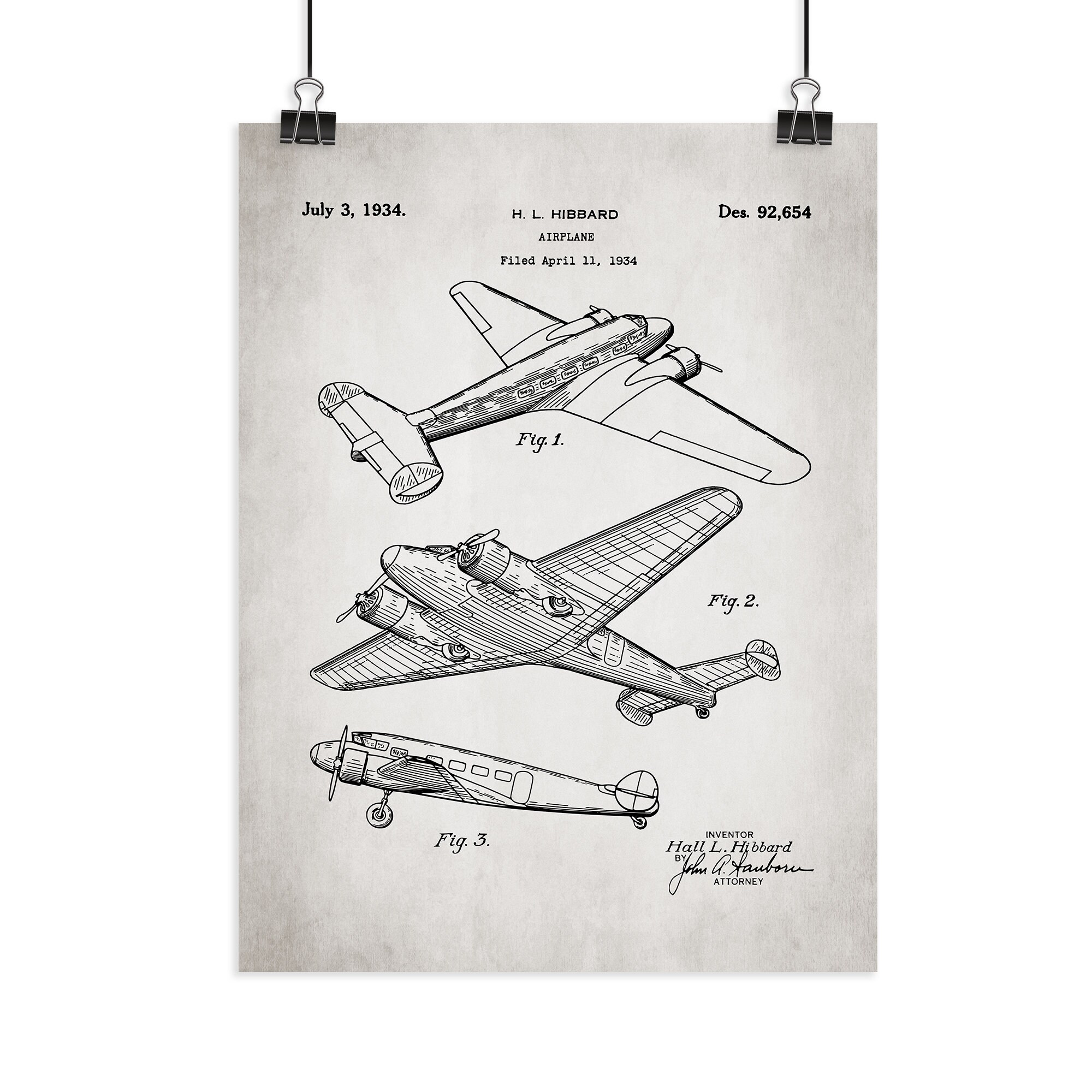 Vintage Plane Patent Poster Rustic Antique Wall Art Airplane Lover ...