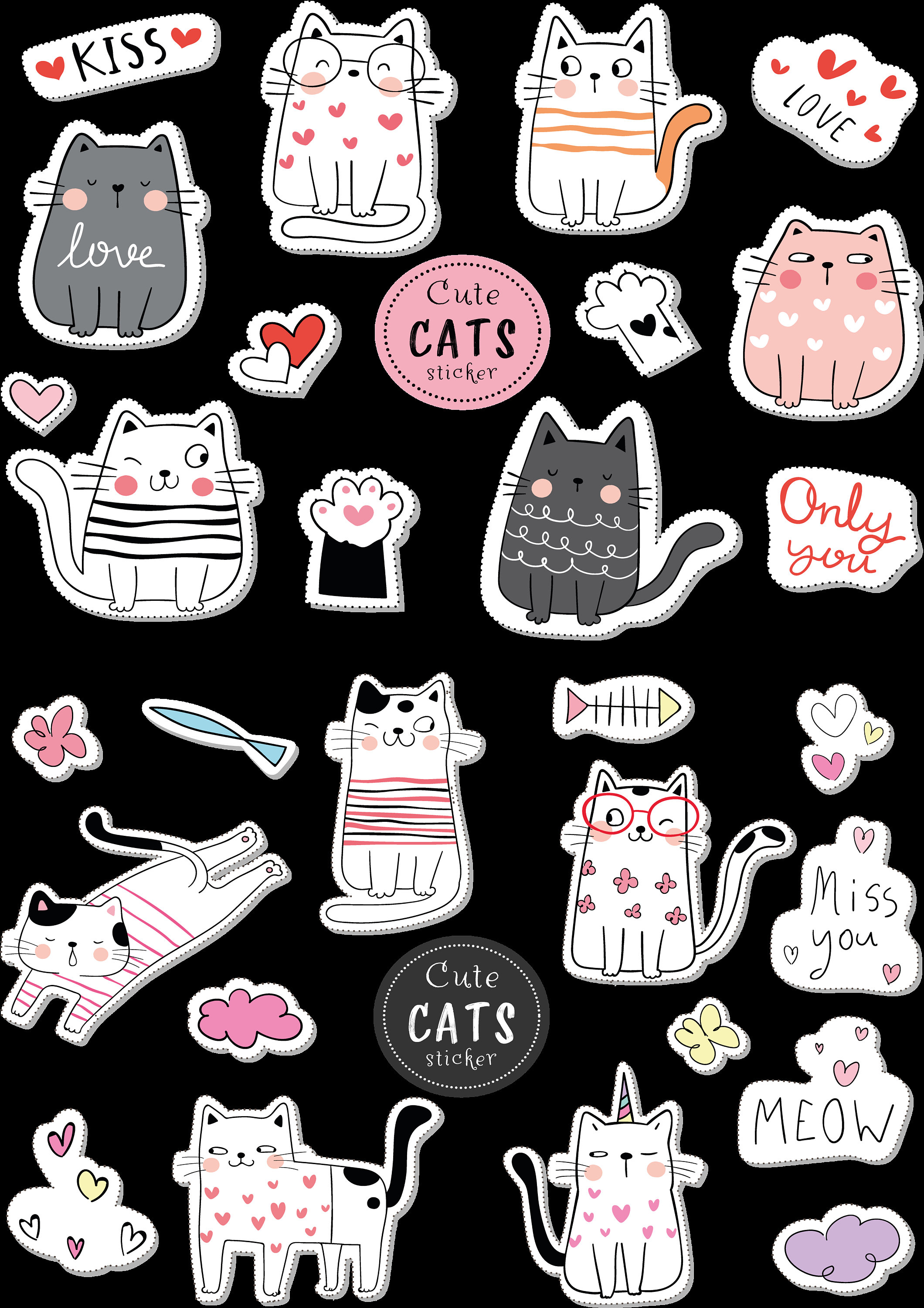 Pegatinas de gatitos imprimibles Descarga digital archivo | Etsy