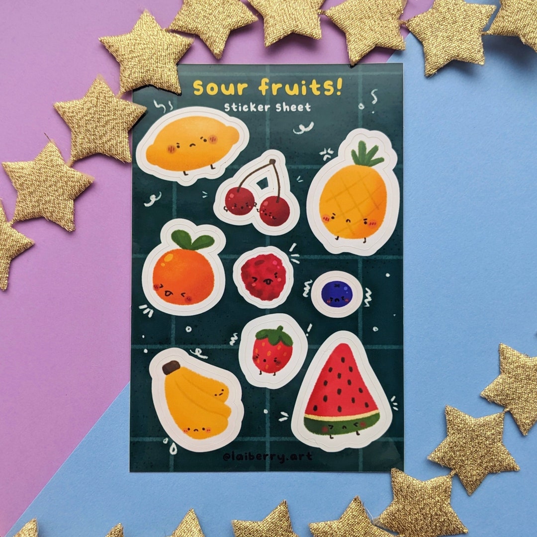Sour Fruits Vinyl Sticker Sheet | Laptop Stickers | Water Bottle ...