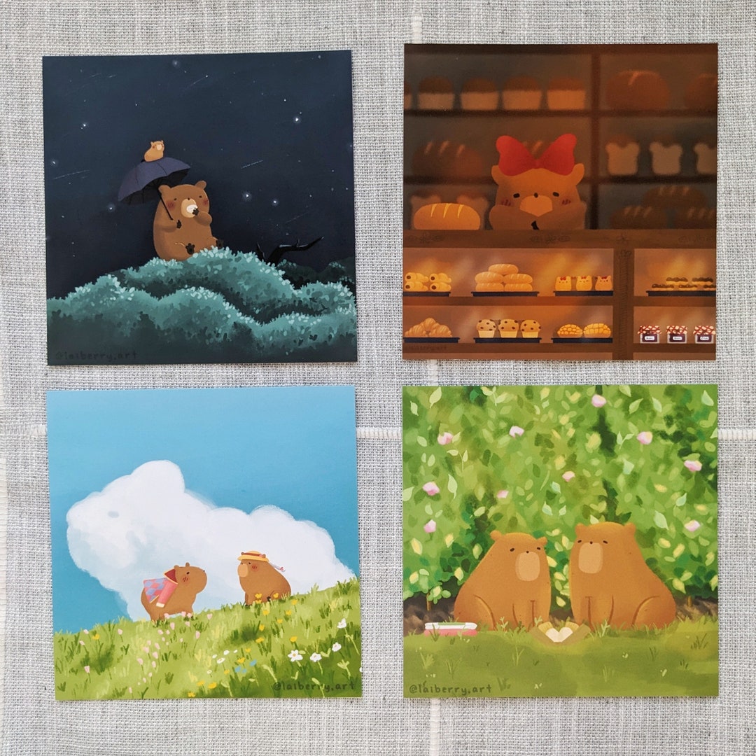 Capybara Anime Scenes Mini Prints | Art Prints | Digital Art | Digital ...