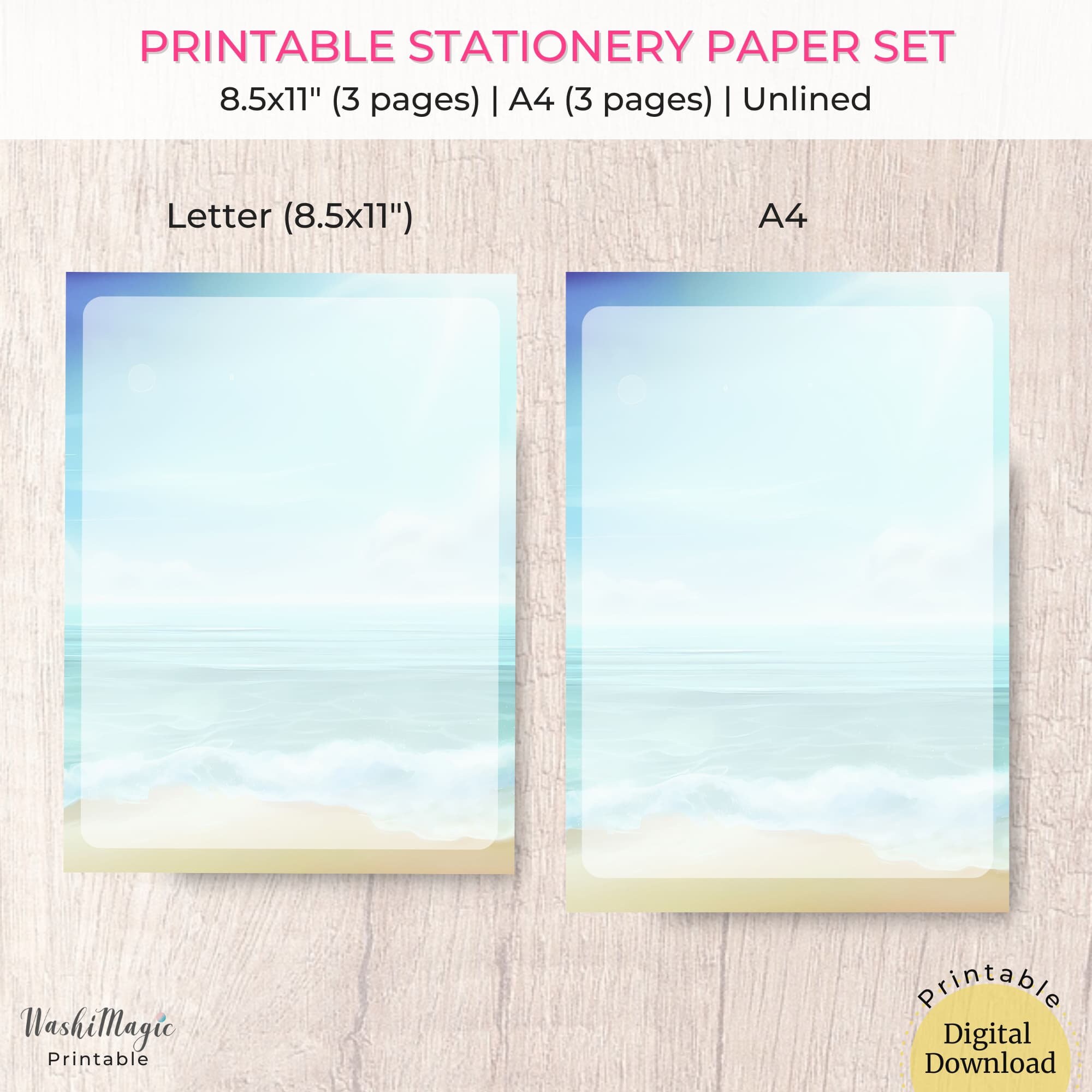 Summer Beach Printable Stationery Paper Set Lined Paper - Etsy