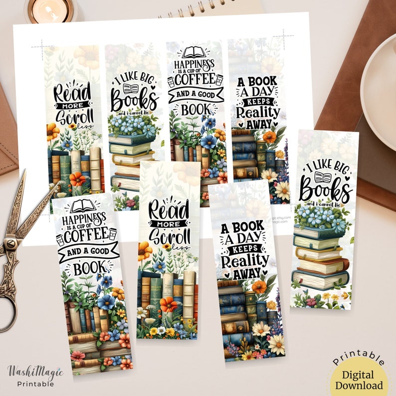 Floral Books DIY Bookmark Set: Printable Book Club Gift (PDF & JPEG) - Etsy