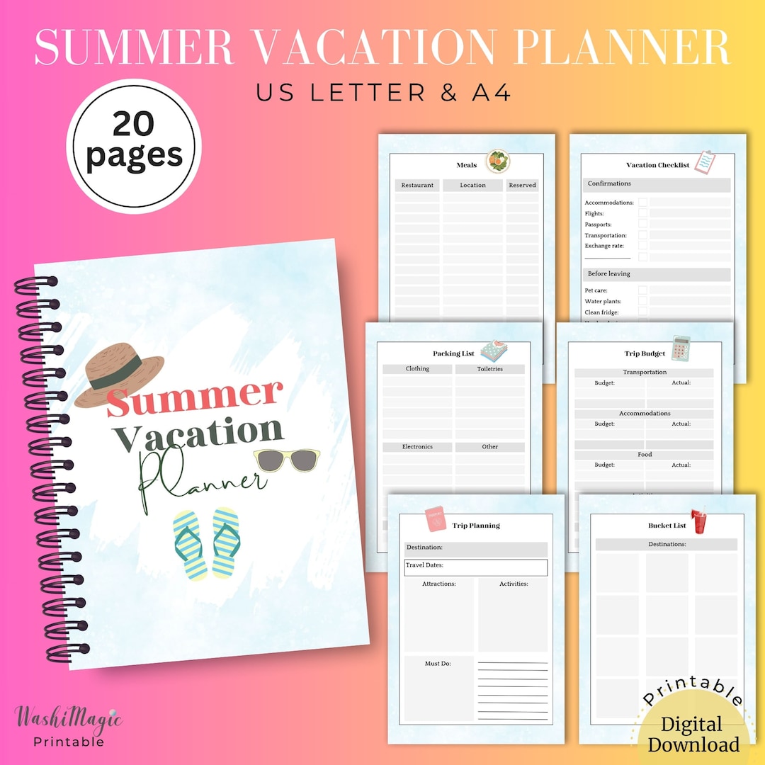 Summer Vacation Planner Printable, Summer Bucket List, Vacation ...