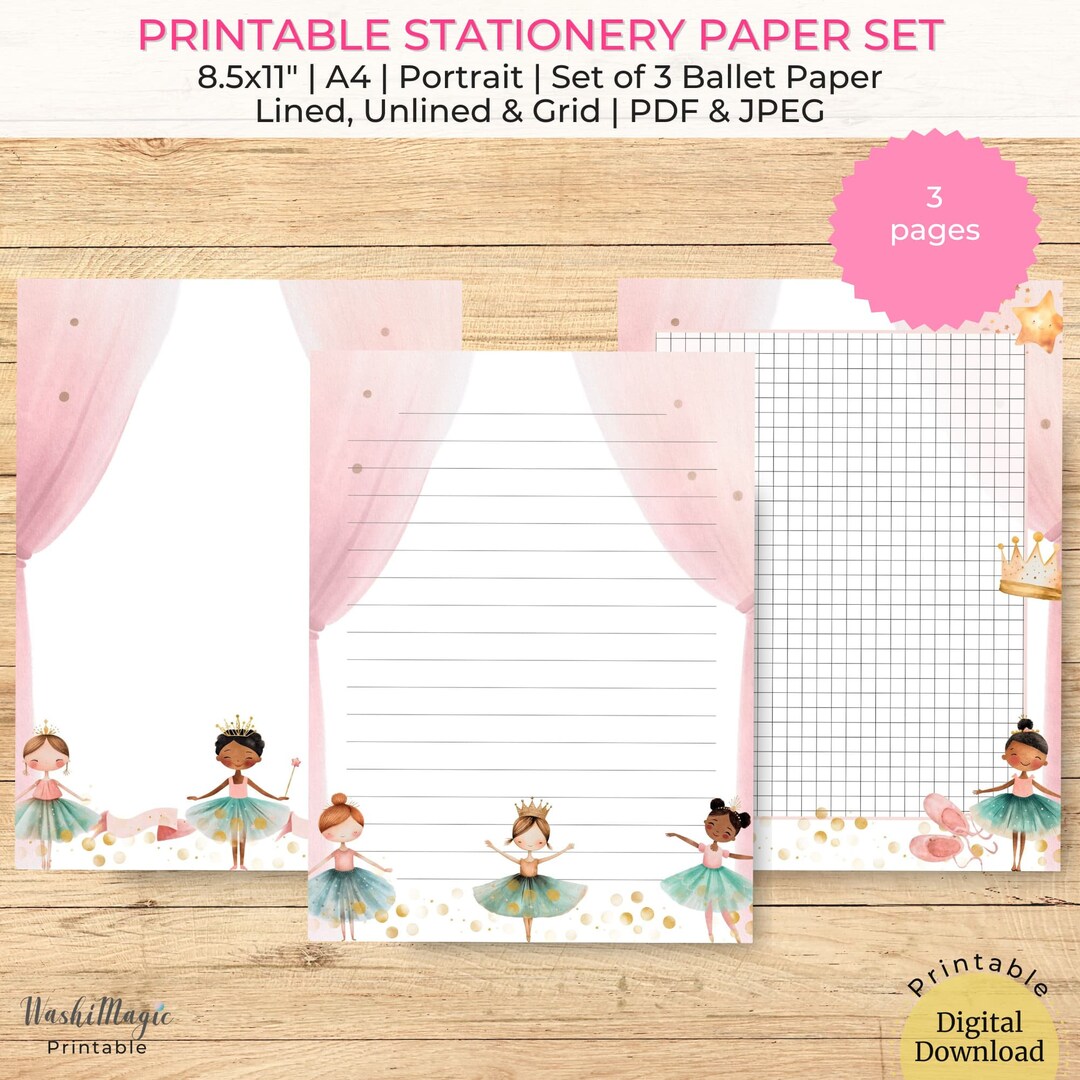 Beautiful Ballet Dancer Printable Notebook Paper, Notebook Journal ...