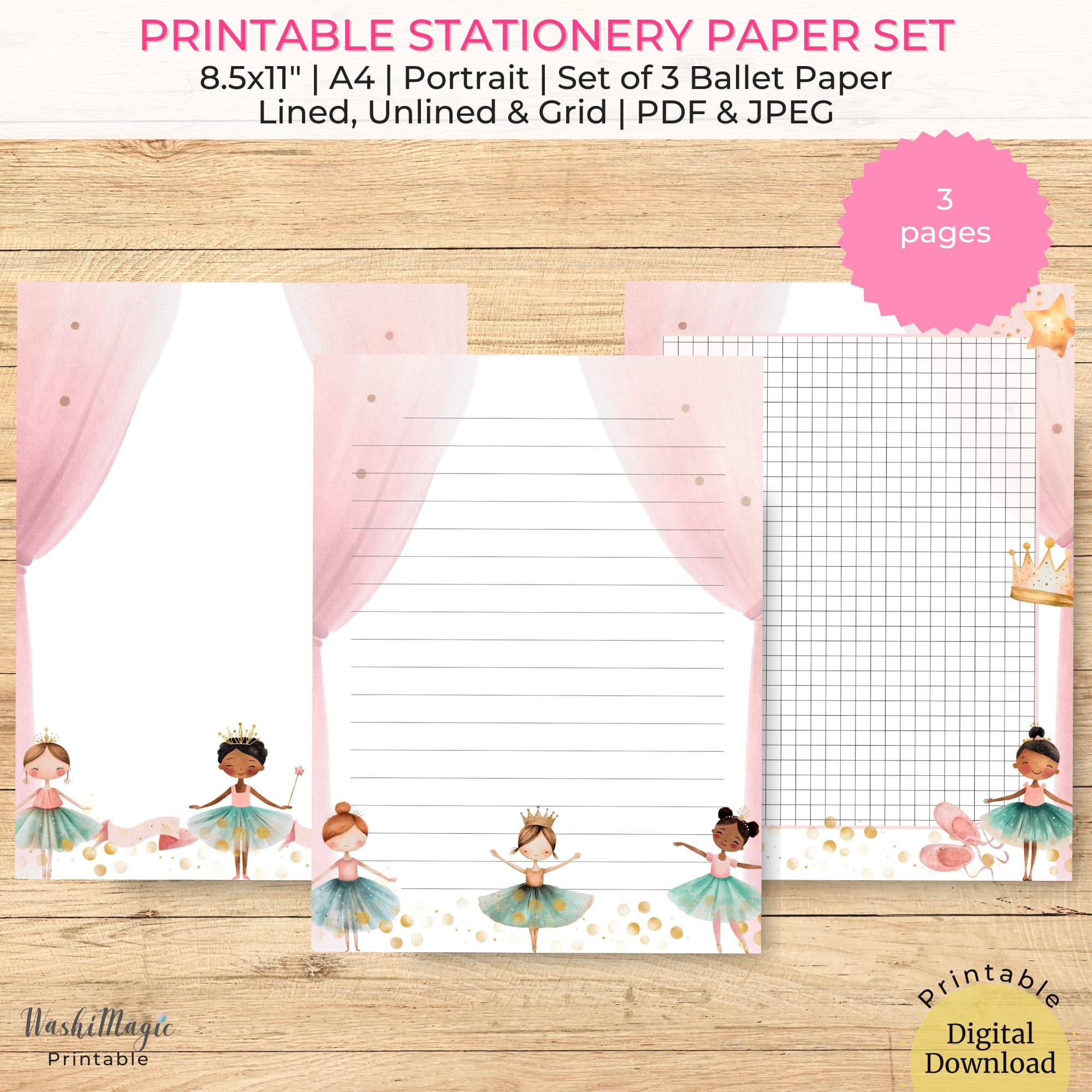 Beautiful Ballet Dancer Printable Notebook Paper, Notebook Journal ...
