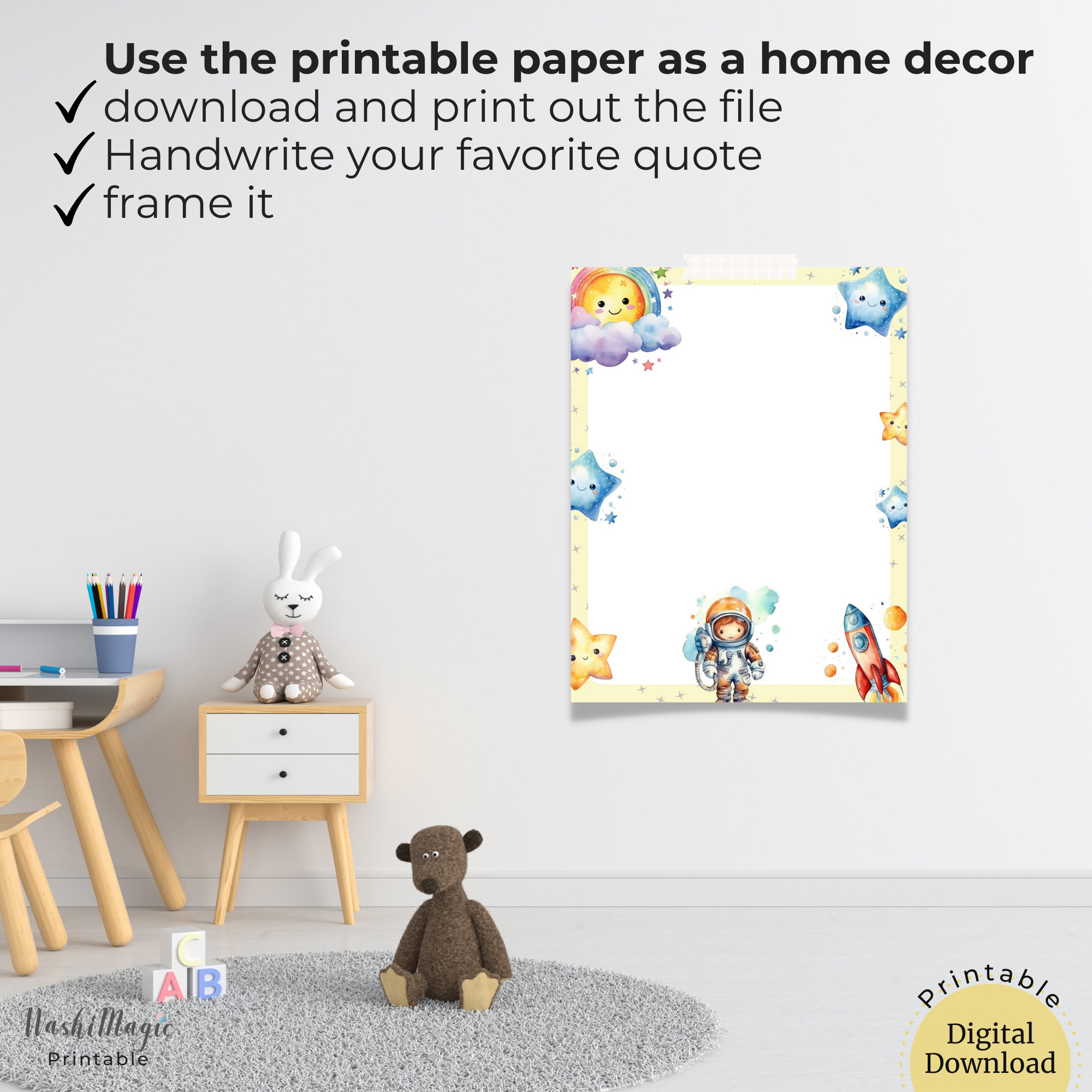 Colorful Space Rocket Ship Notebook Paper Printable, Grid Paper, Kawaii ...