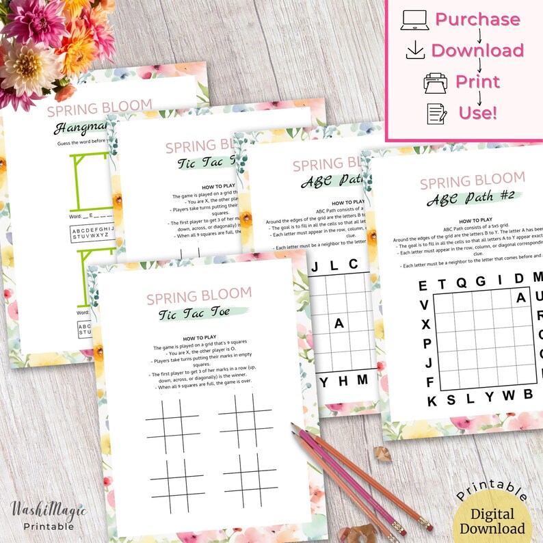 Spring Bloom Game Printable: Hangman, ABC Path, Tic Tac Toe Kids ...