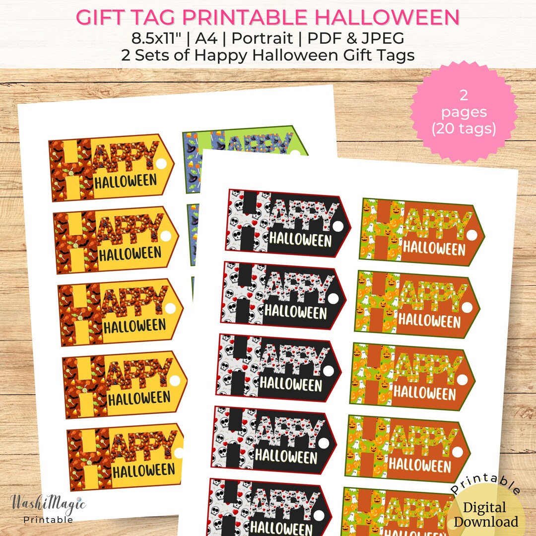 Printable Halloween Gift Tags, Treat Bag Favors (PDF & JPEG) - Etsy