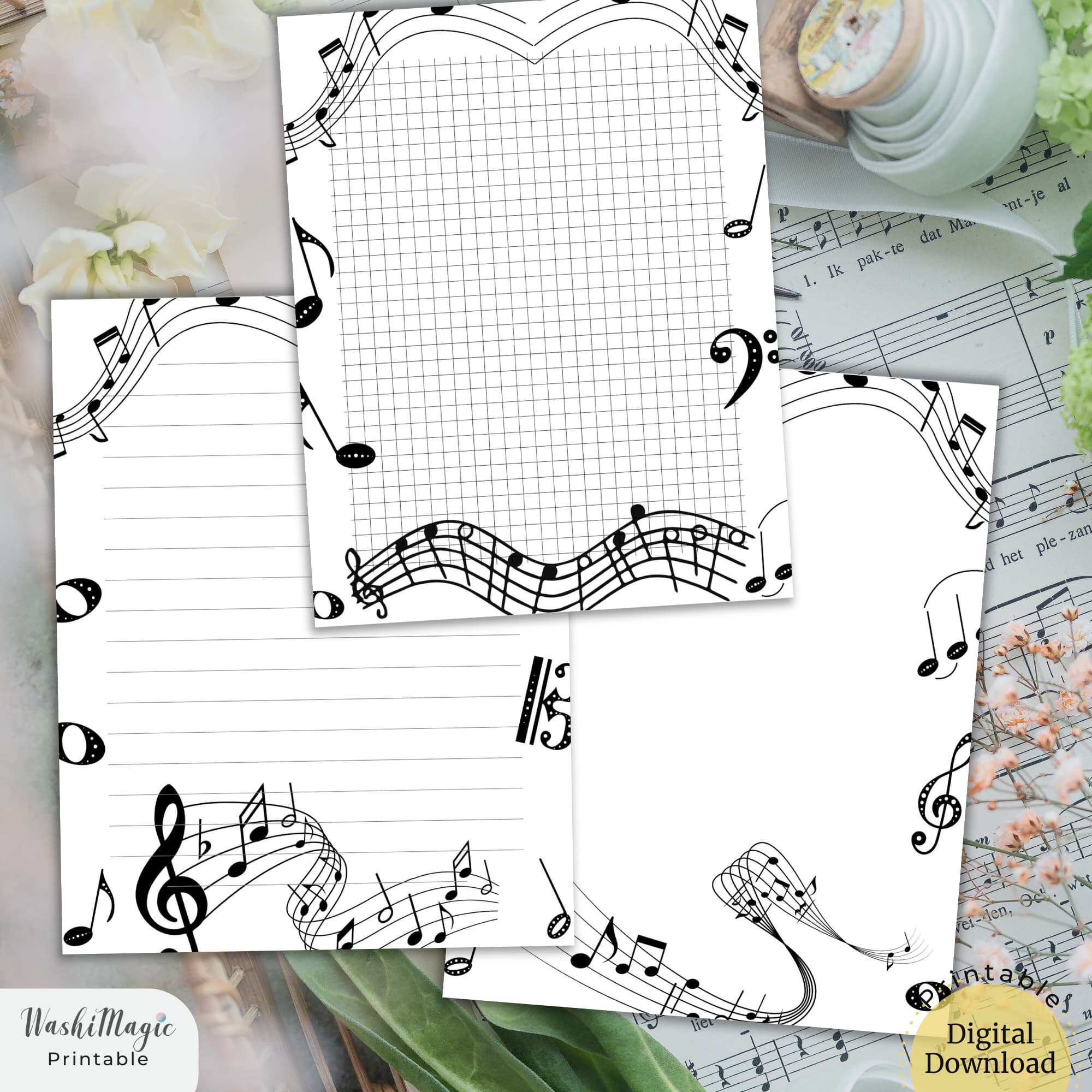 Music Notes Stationery Journal Pages Printable, To-do List Printable ...