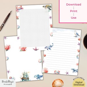 Under the Sea Creature Notebook Paper Printable Set of 3, Letter ...