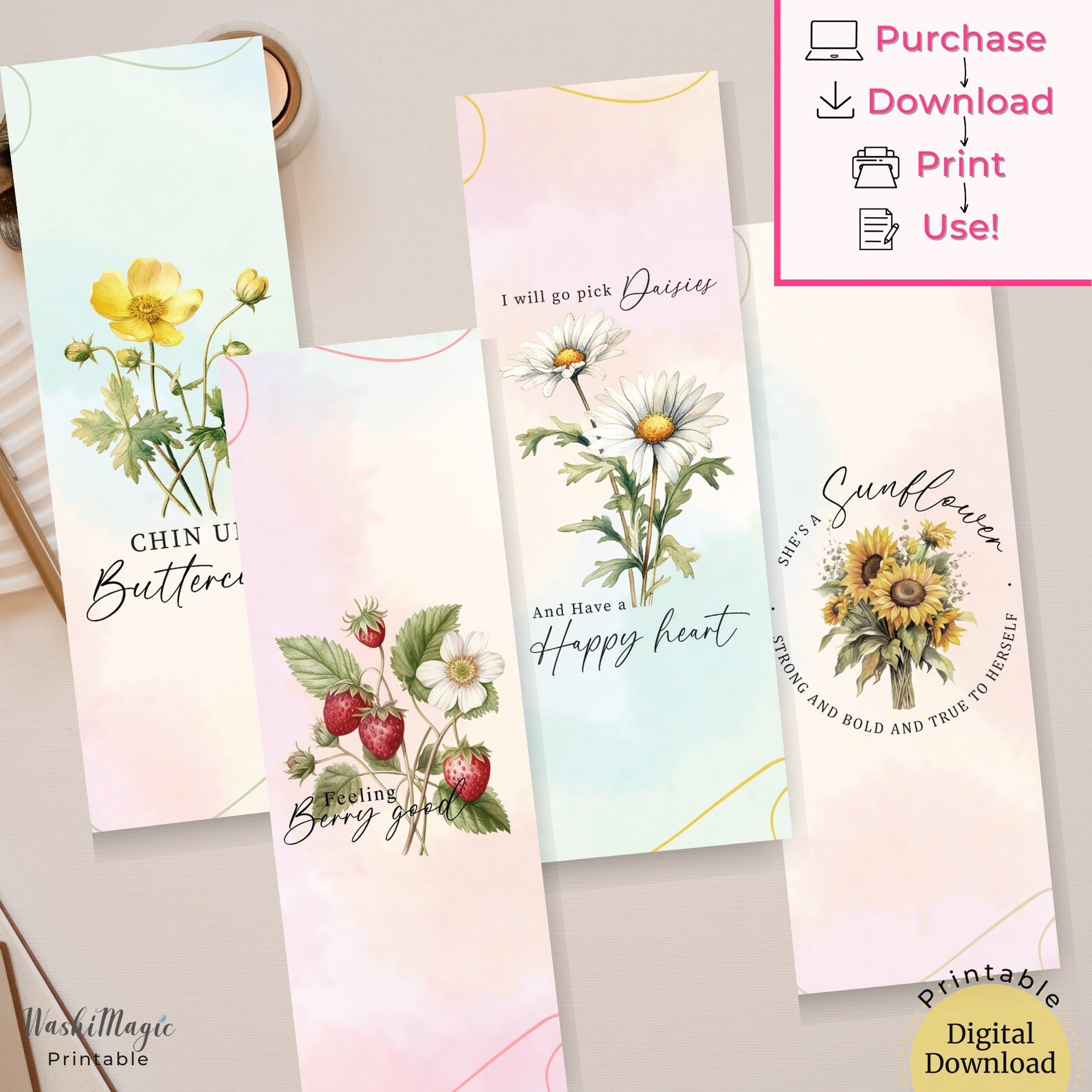 Pastel Vintage Floral Bookmarks Printable Set of 4, Aesthetic Bookmark ...