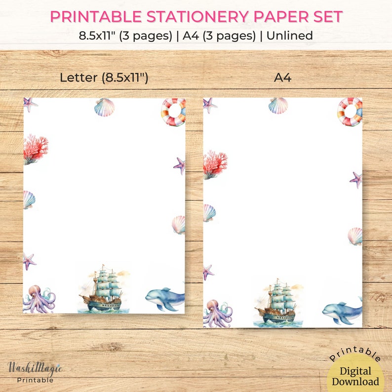 Under the Sea Creature Notebook Paper Printable Set of 3, Letter ...