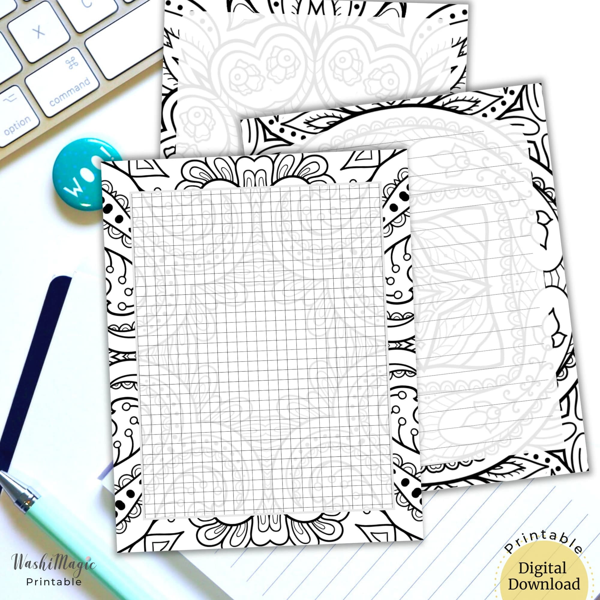 Mystical Mandala Printable Stationery Paper Coloring Set, Letter ...