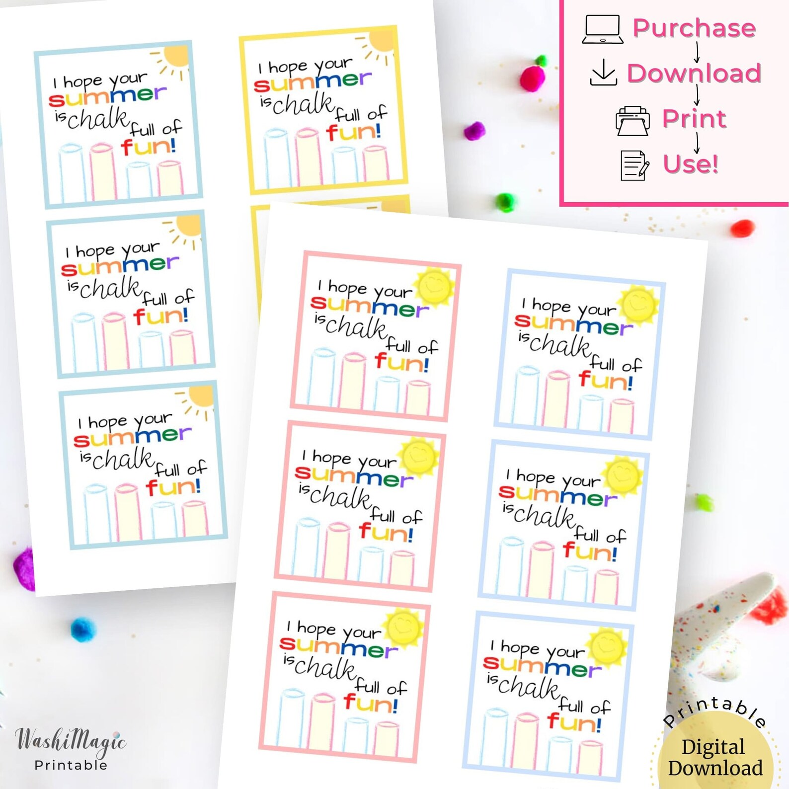 Printable Summer Gift Tags for Kids, Sunny Cute Gift Tag Set, Printable ...