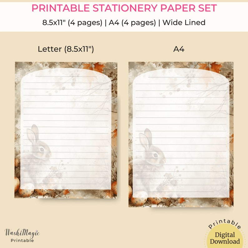 Vintage Easter Bunny Stationery Notebook Paper Printable, Letter ...