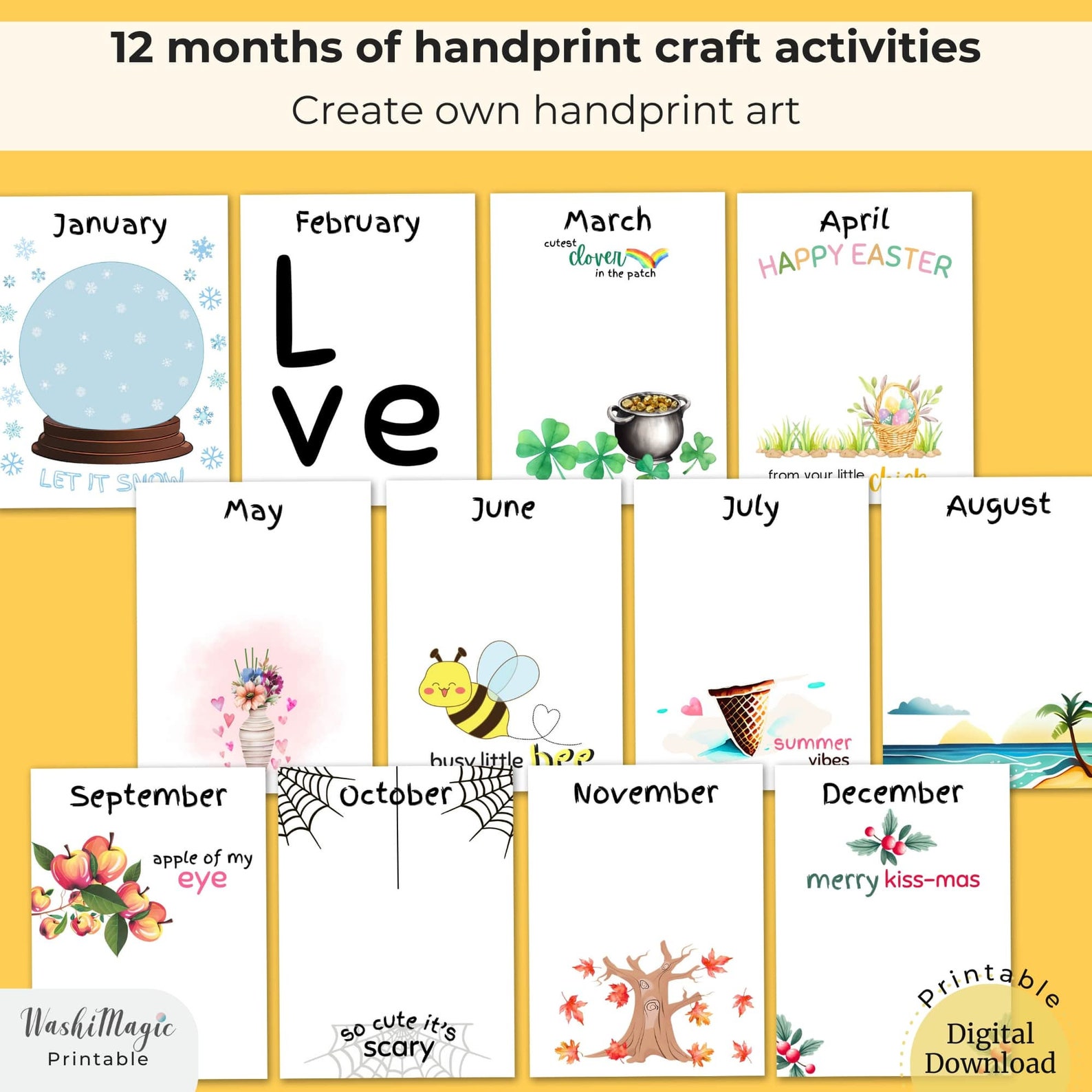 Printable Handprint Memory Book: 12 Months Kids Art, Preschool Keepsake ...