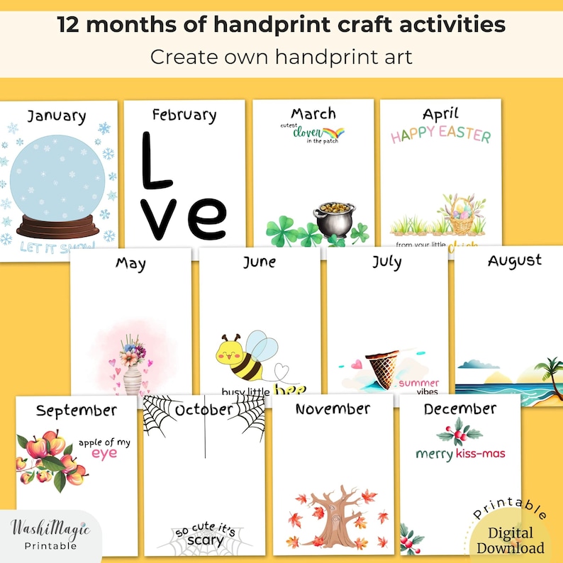 Printable Handprint Memory Book: 12 Months Kids Art, Preschool Keepsake ...