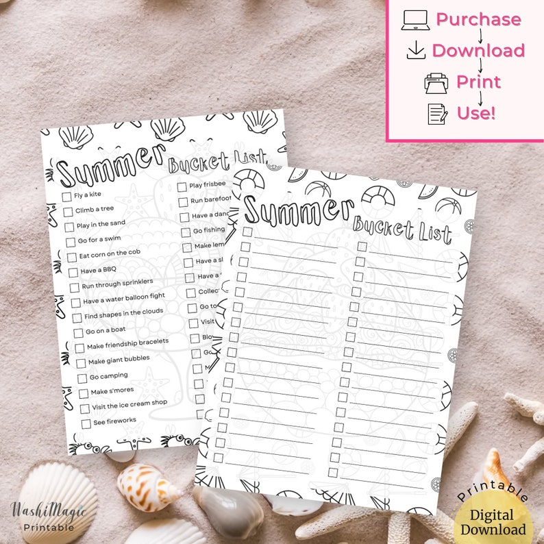 Coloring Sheets Summer Bucket List Printable, Kids Fun Adventures ...