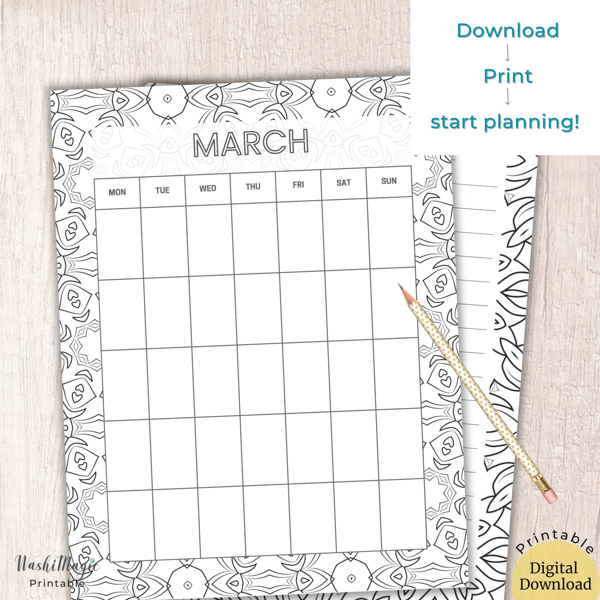 Magical Mandala Coloring Page Planner Printable, Undated Planner Weekly ...
