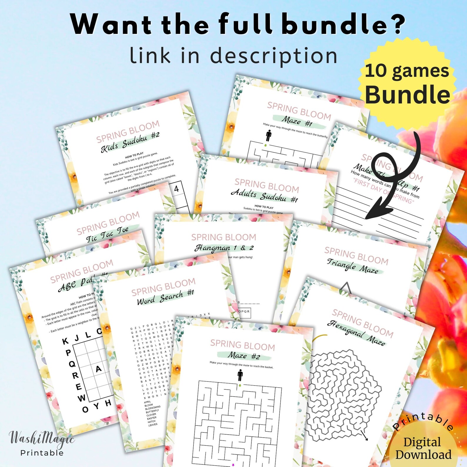 Printable Game Spring Bloom Word Search, Family Game Night Fun, Kids ...