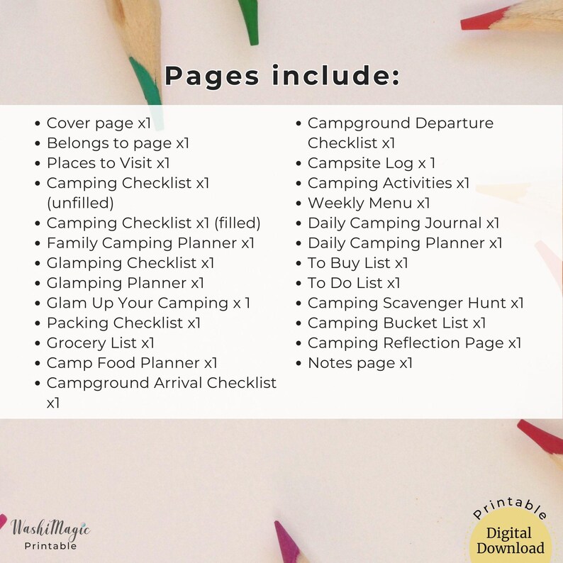 Camping Planner Cute Coloring Pages Printable, Camping Checklist ...