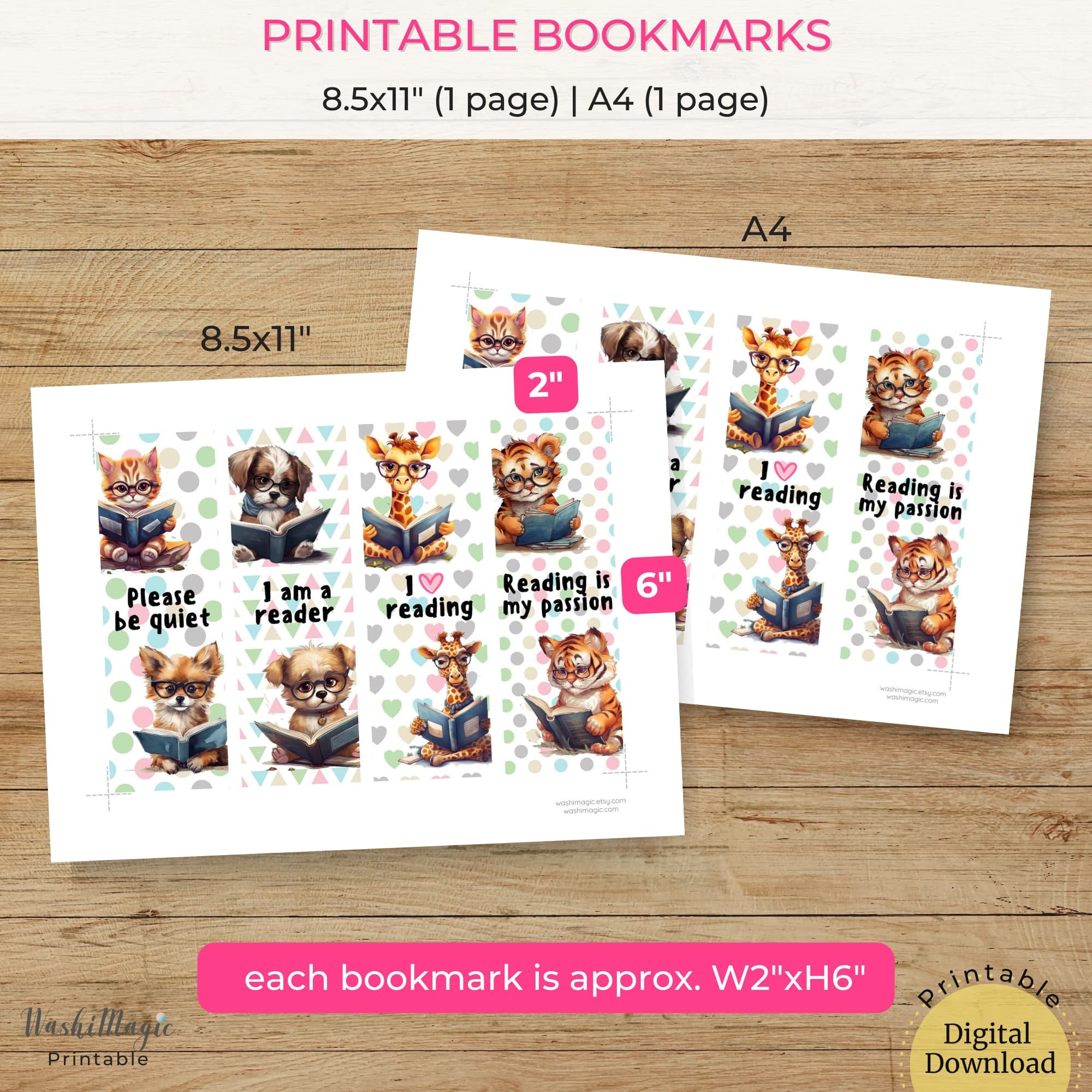 Animal Reading Printable Bookmarks Set of 4 to Spark Reading - Etsy