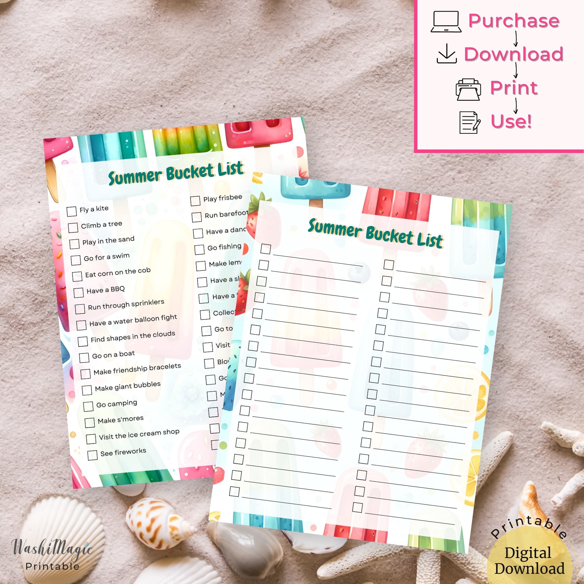 Ice Cream-themed Summer Bucket List Printable, Family Fun Activities ...