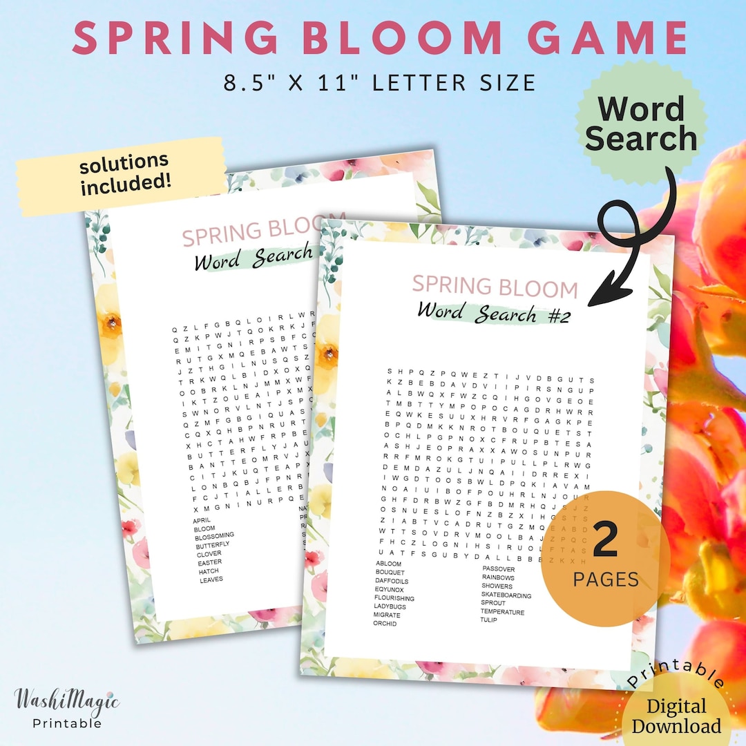 Printable Game Spring Bloom Word Search, Family Game Night Fun, Kids ...
