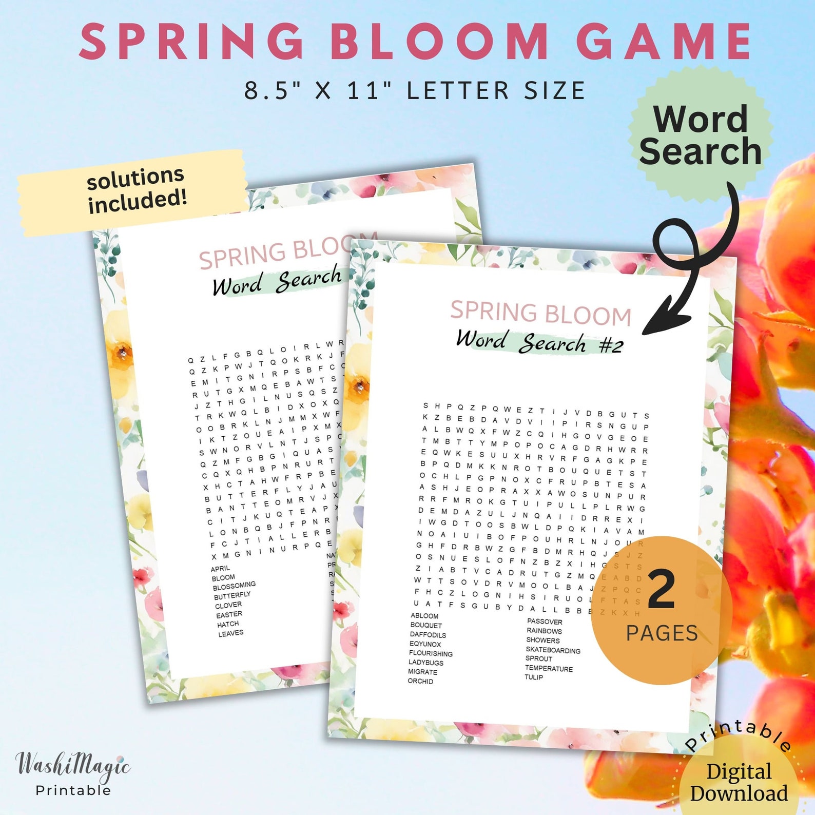 Printable Game Spring Bloom Word Search, Family Game Night Fun, Kids ...
