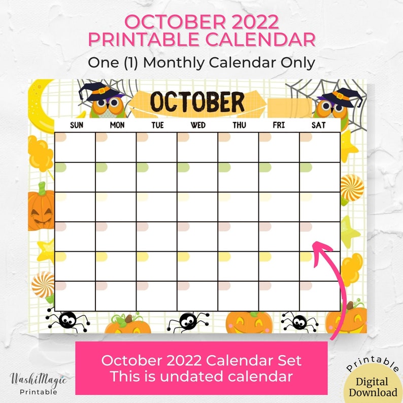 October 2022 Printable Calendar Owls and Pumpkin October - Etsy